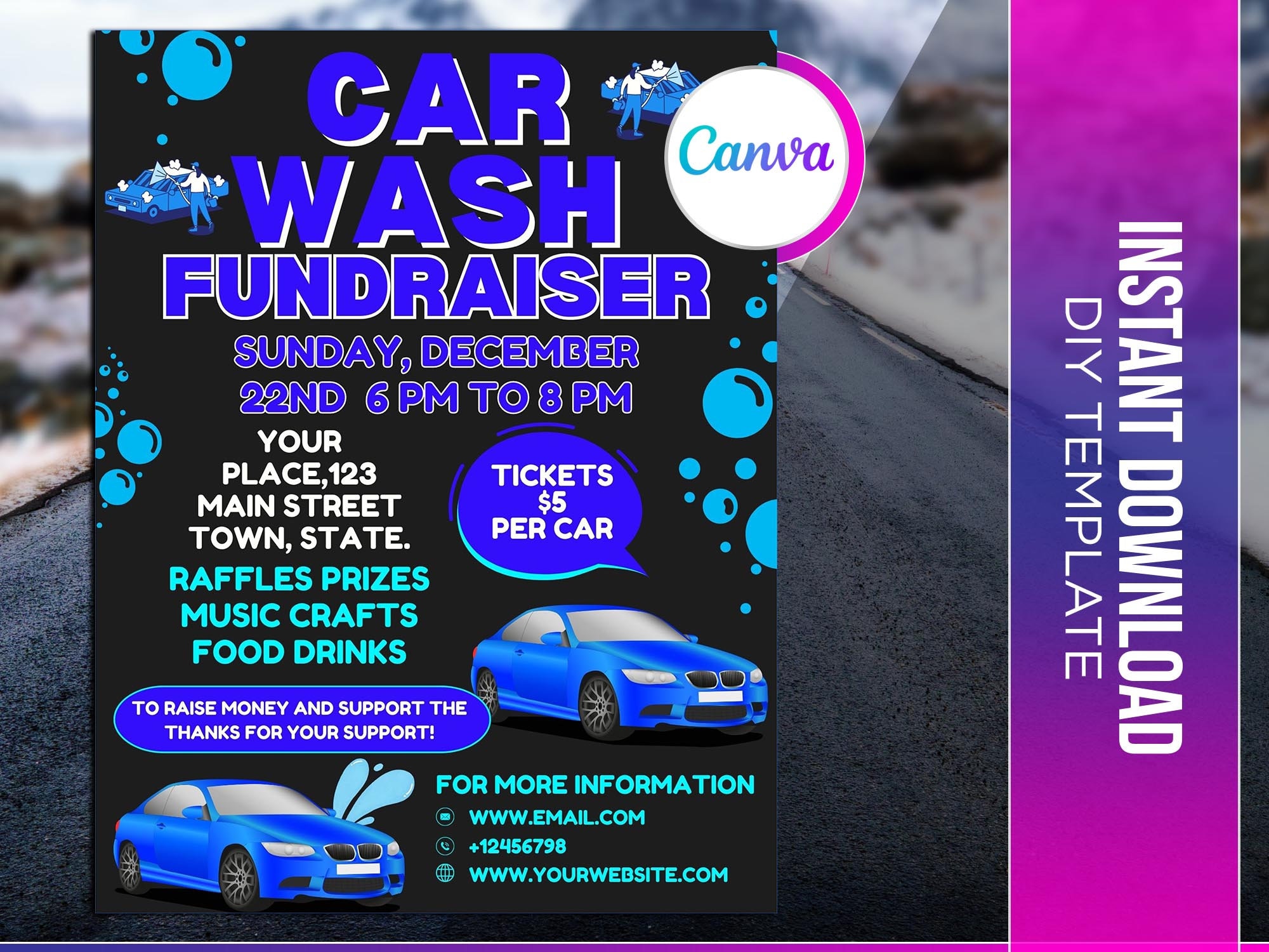 Car Wash Fundraiser Flyer Editable Canva Template US Letter Size. - Etsy