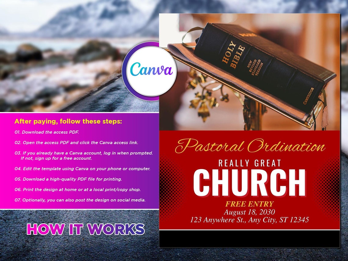 Pastoral Ordination Flyer Editable Canva Template US Letter - Etsy