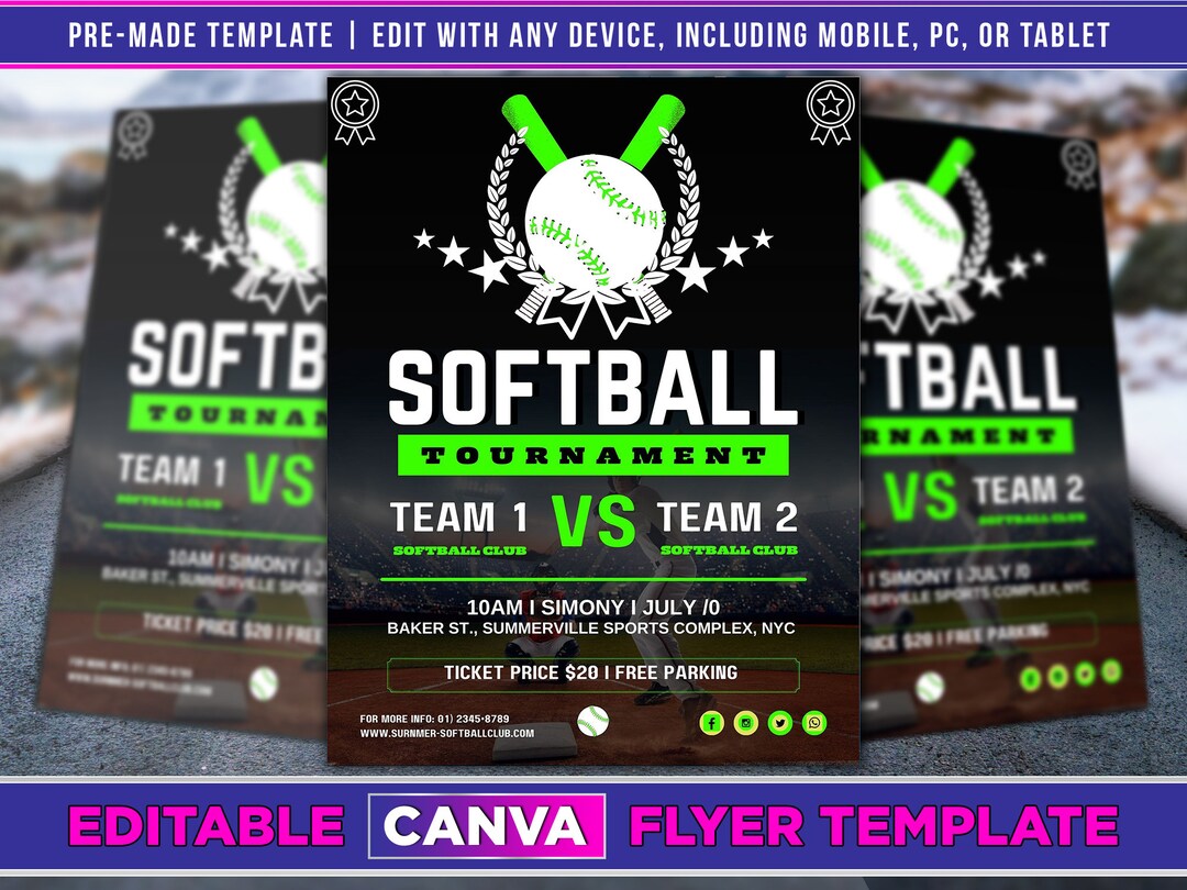 Softball Flyer Editable Canva Template US Letter Size. - Etsy
