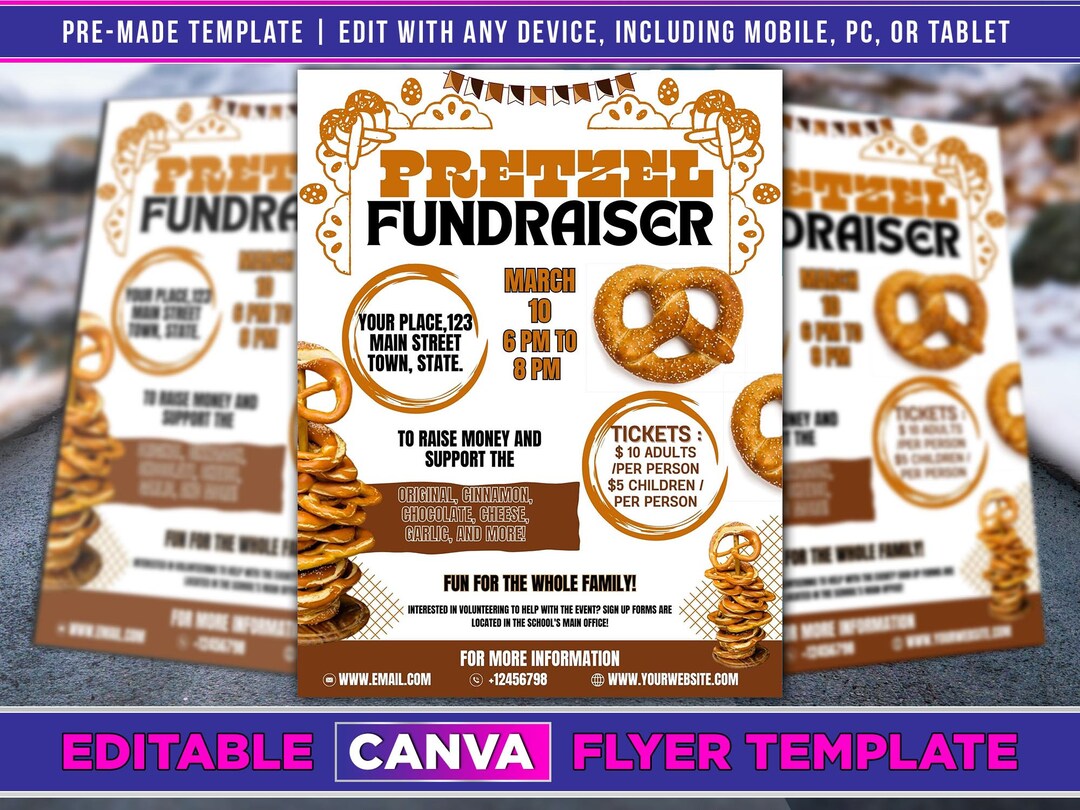 Pretzel Fundraiser Flyer Editable Canva Template US Letter Size. - Etsy