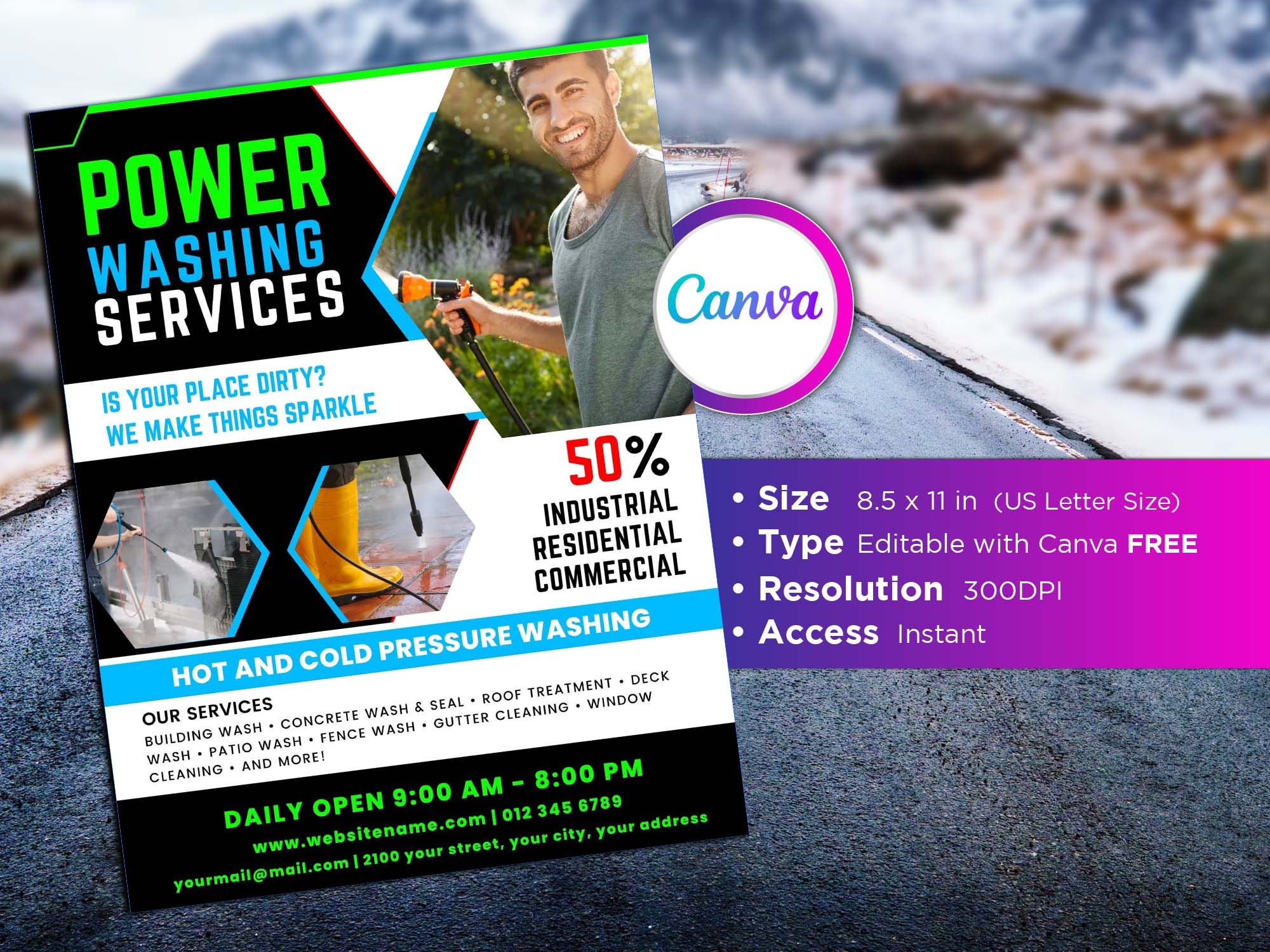 Pressure Cleaning Flyer Editable Canva Template US Letter Size. - Etsy