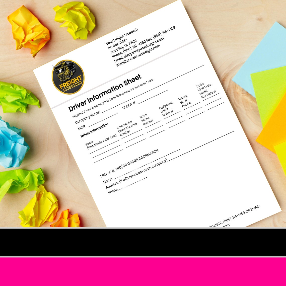 Freight Dispatcher Driver Information Sheet Form PDF and Editable Canva ...