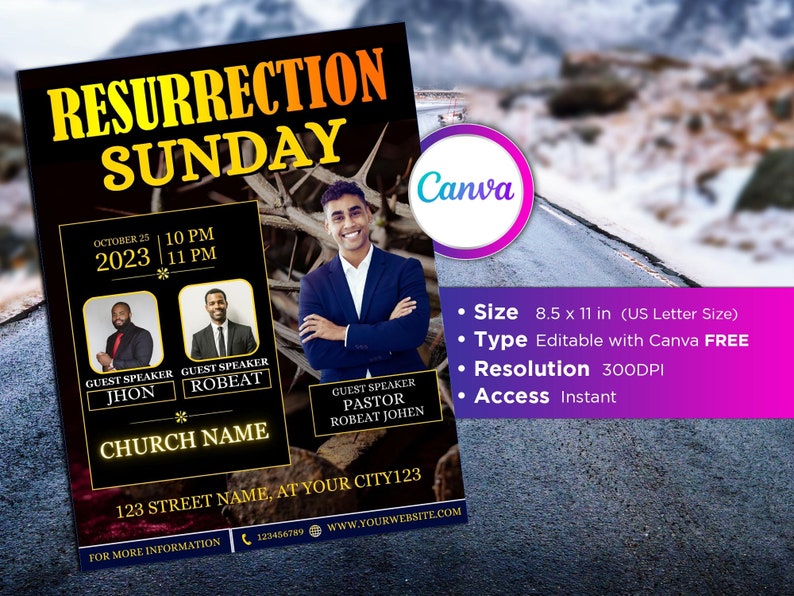 Resurrection Sunday Flyer Editable Canva Template US Letter Size. - Etsy
