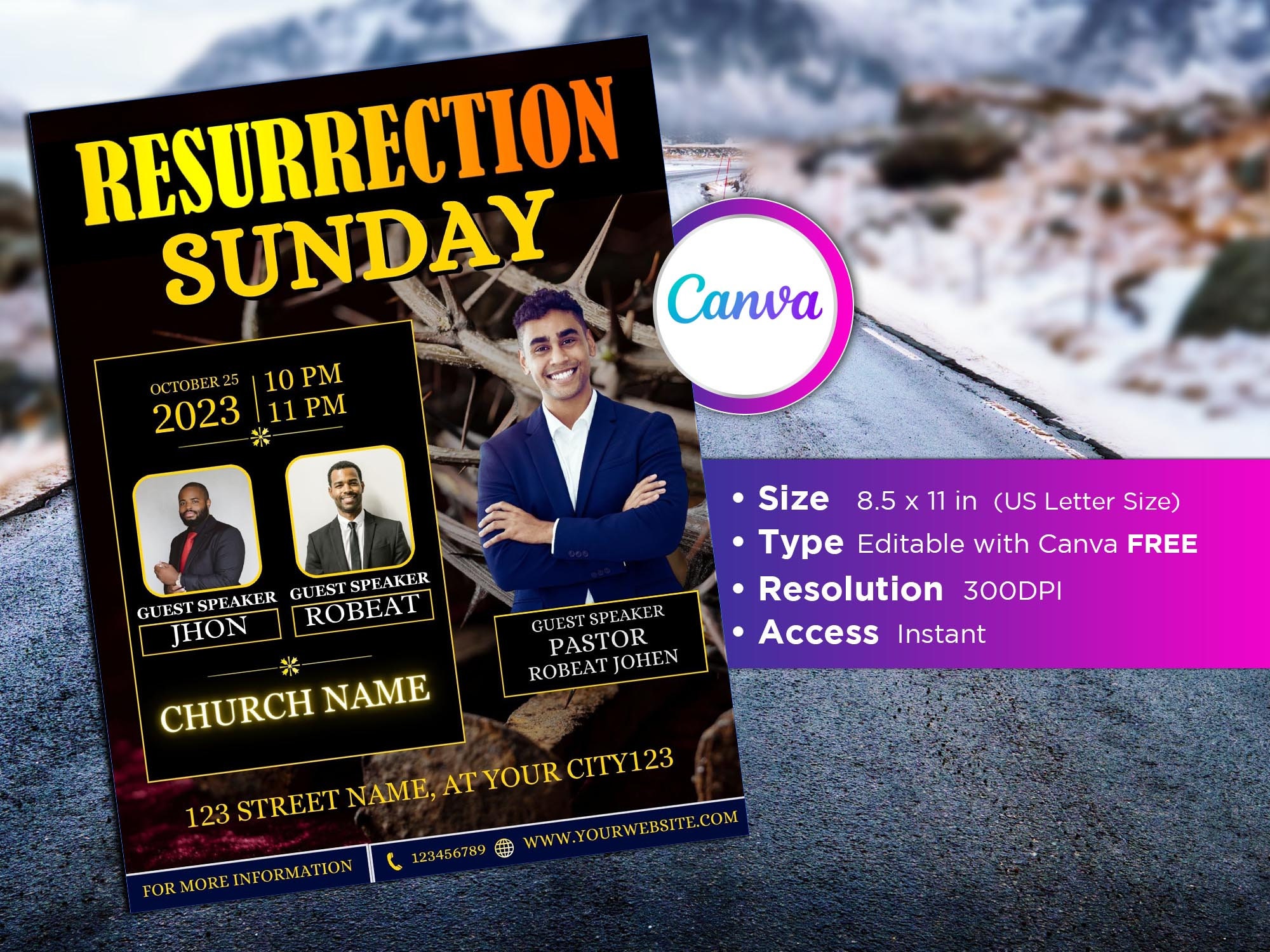 Resurrection Sunday Flyer Editable Canva Template US Letter Size. - Etsy