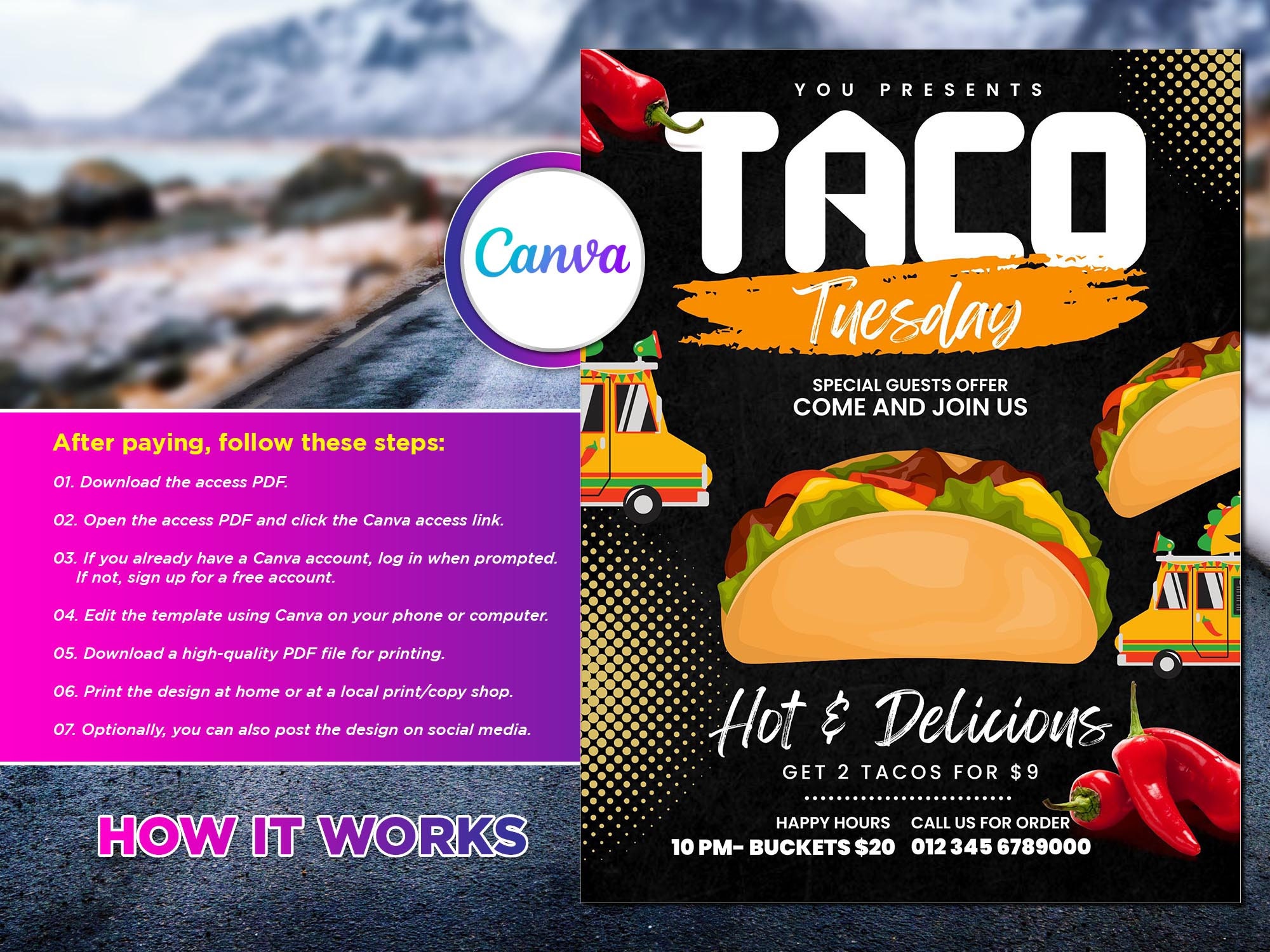Taco Flyer Editable Canva Template US Letter Size. - Etsy