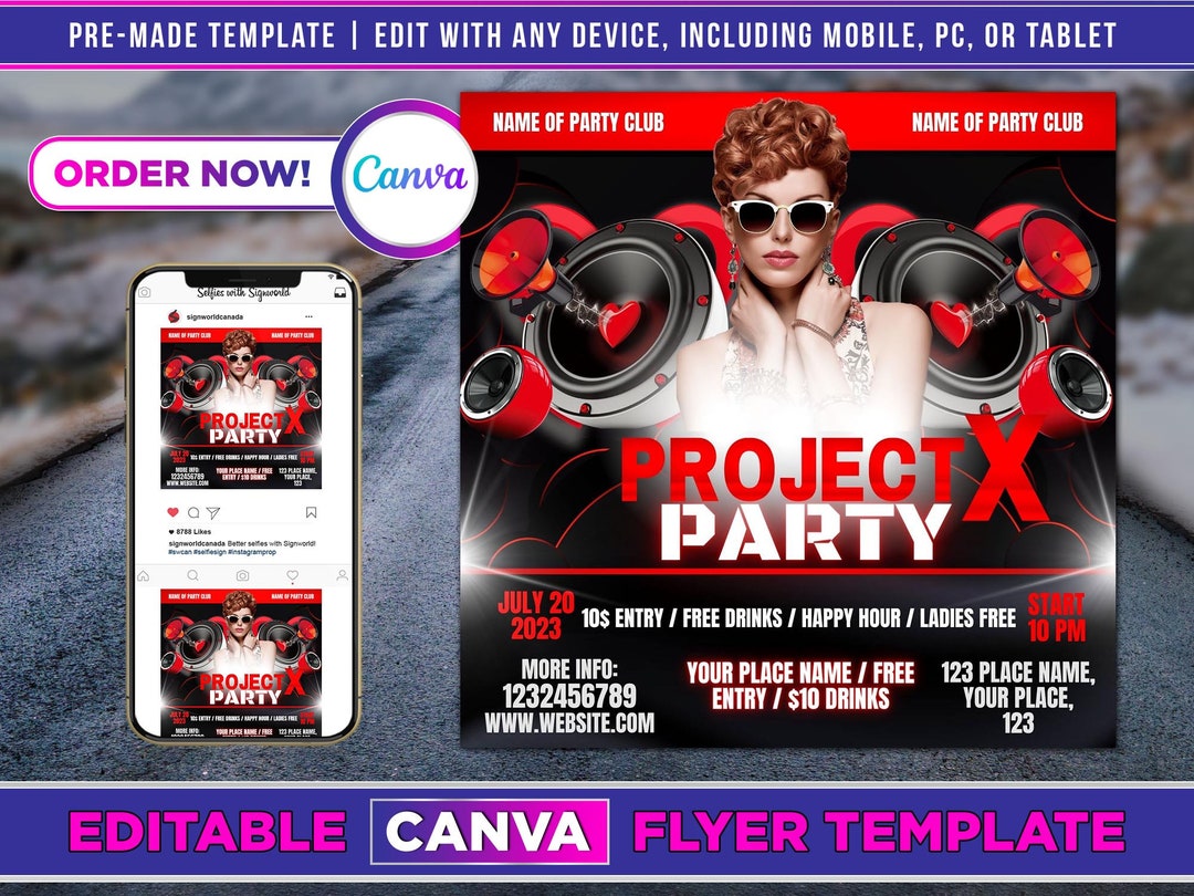 Project X Party Flyer Canva Template for DIY Social Media Marketing. - Etsy