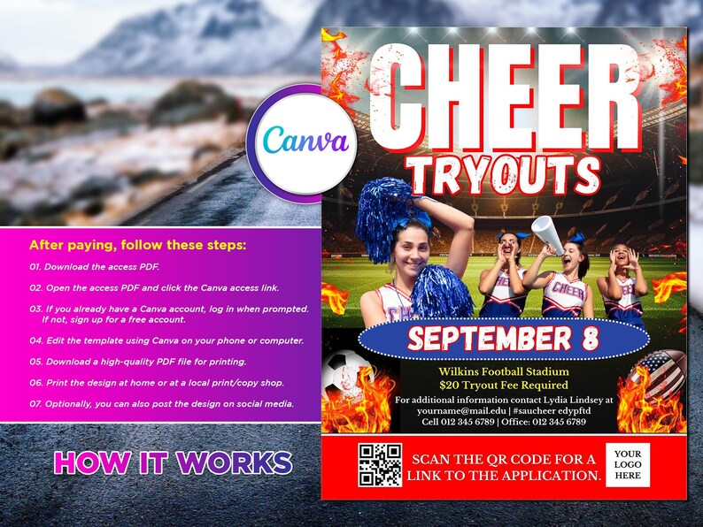 Editable Cheerleading Flyer Canva Template Customizable Sports Squad ...