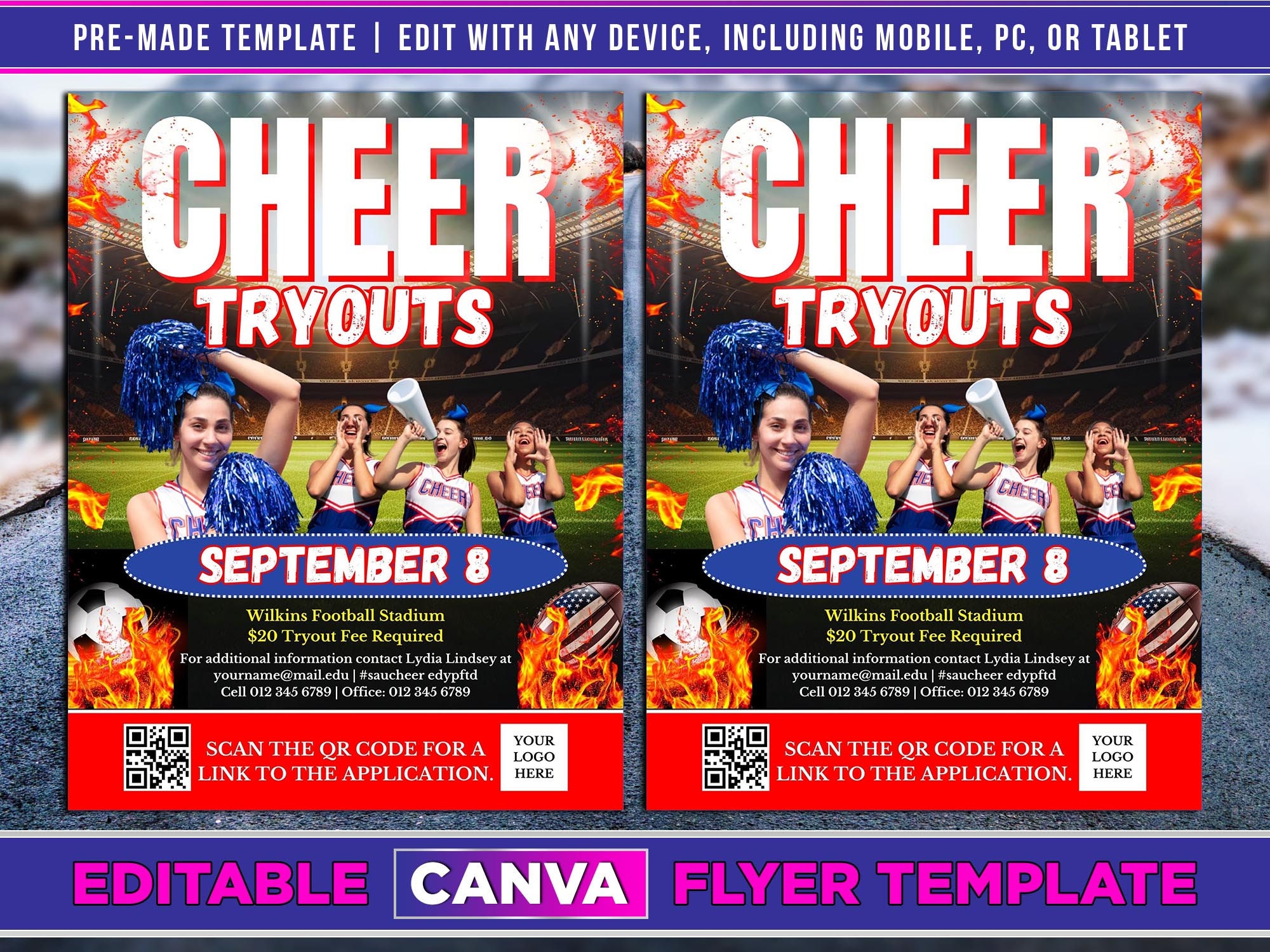Editable Cheerleading Flyer Canva Template Customizable Sports Squad ...