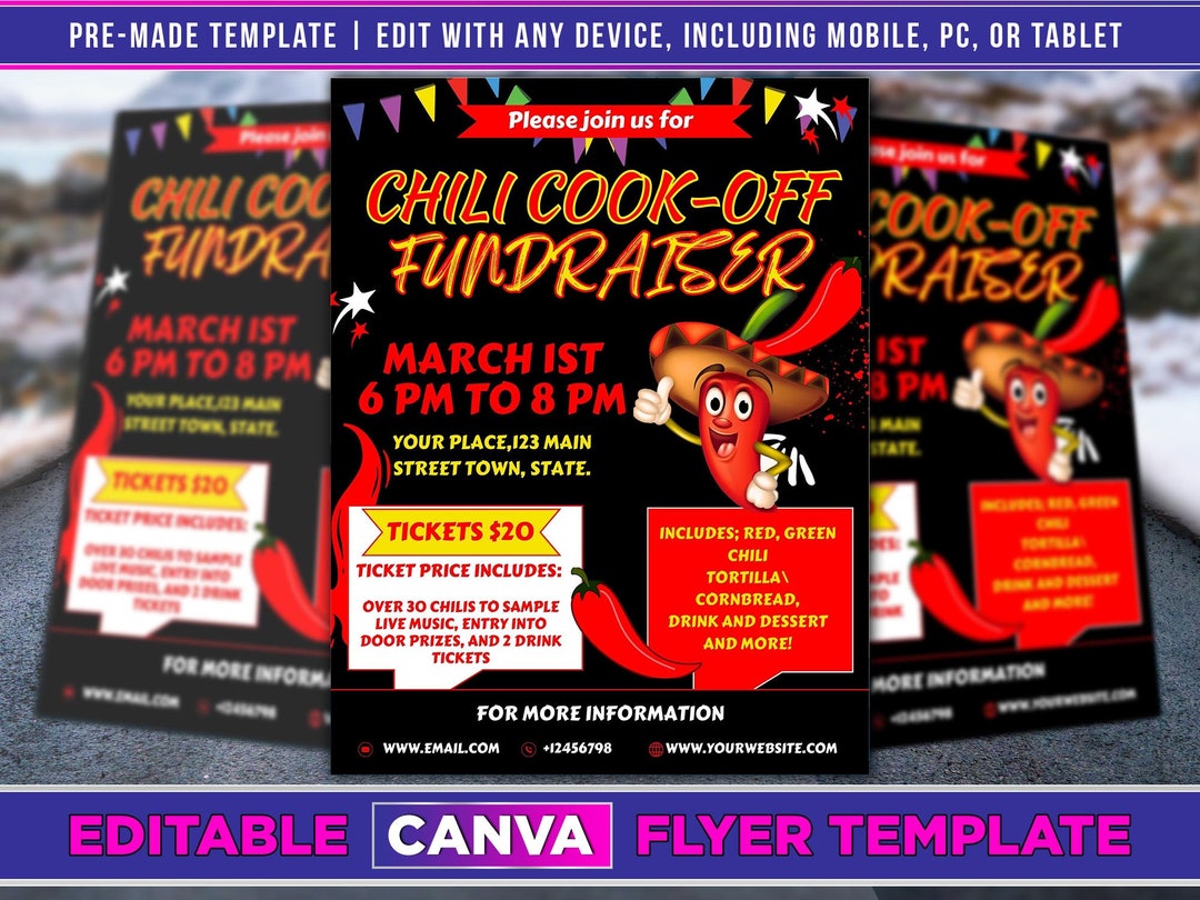 Chili Cook-off Fundraiser Flyer Editable Canva Template US Letter Size ...