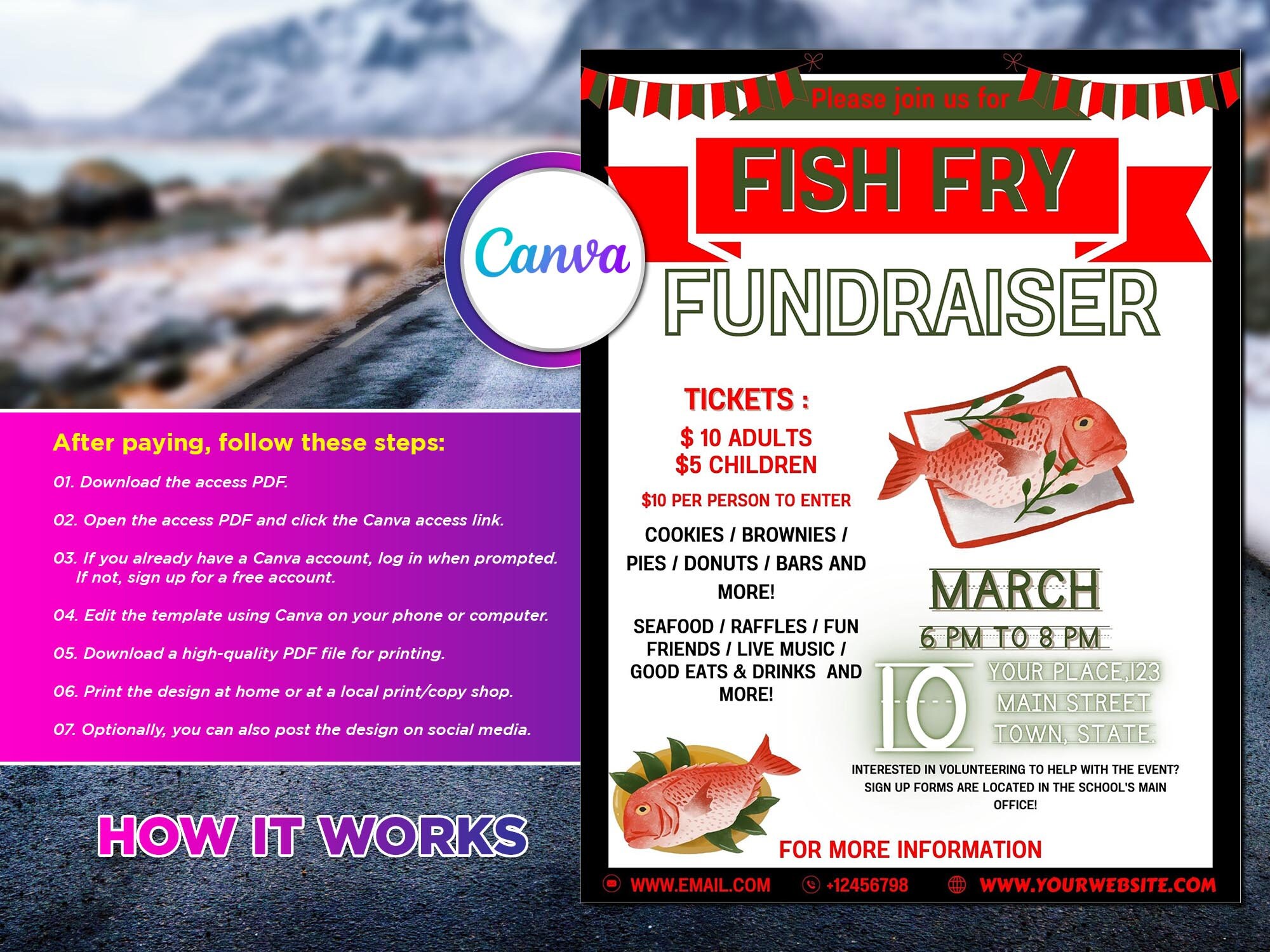 Fish Fry Fundraiser Flyer Editable Canva Template US Letter Size. - Etsy