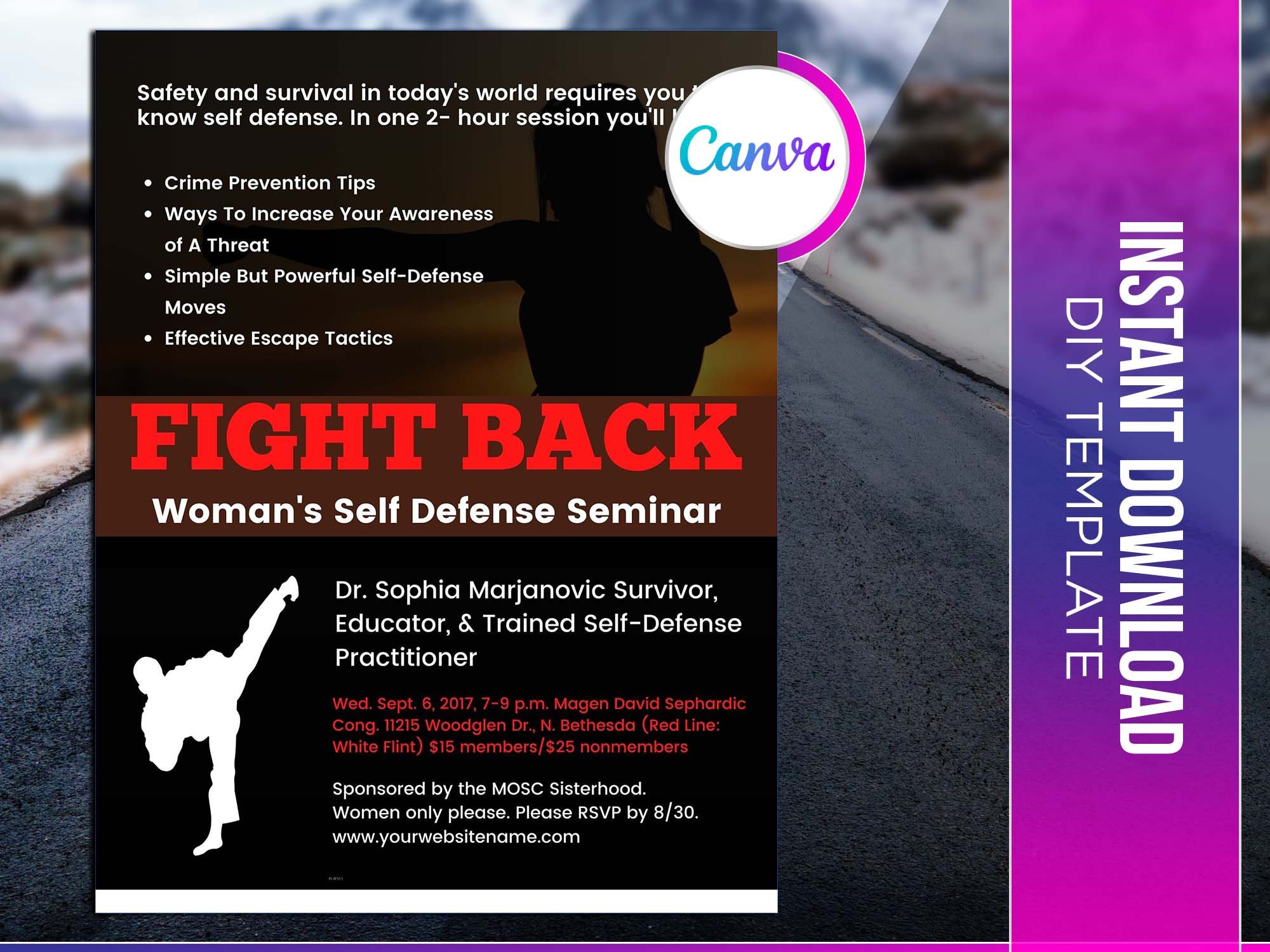 Woman Self Defense Flyer Editable Canva Template US Letter Size. - Etsy