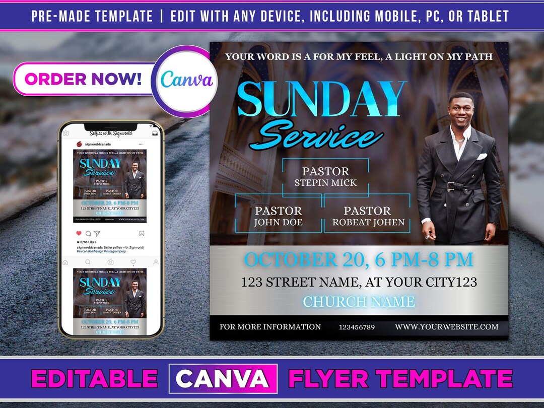 Sunday Service Flyer Canva Template for DIY Social Media Marketing. - Etsy
