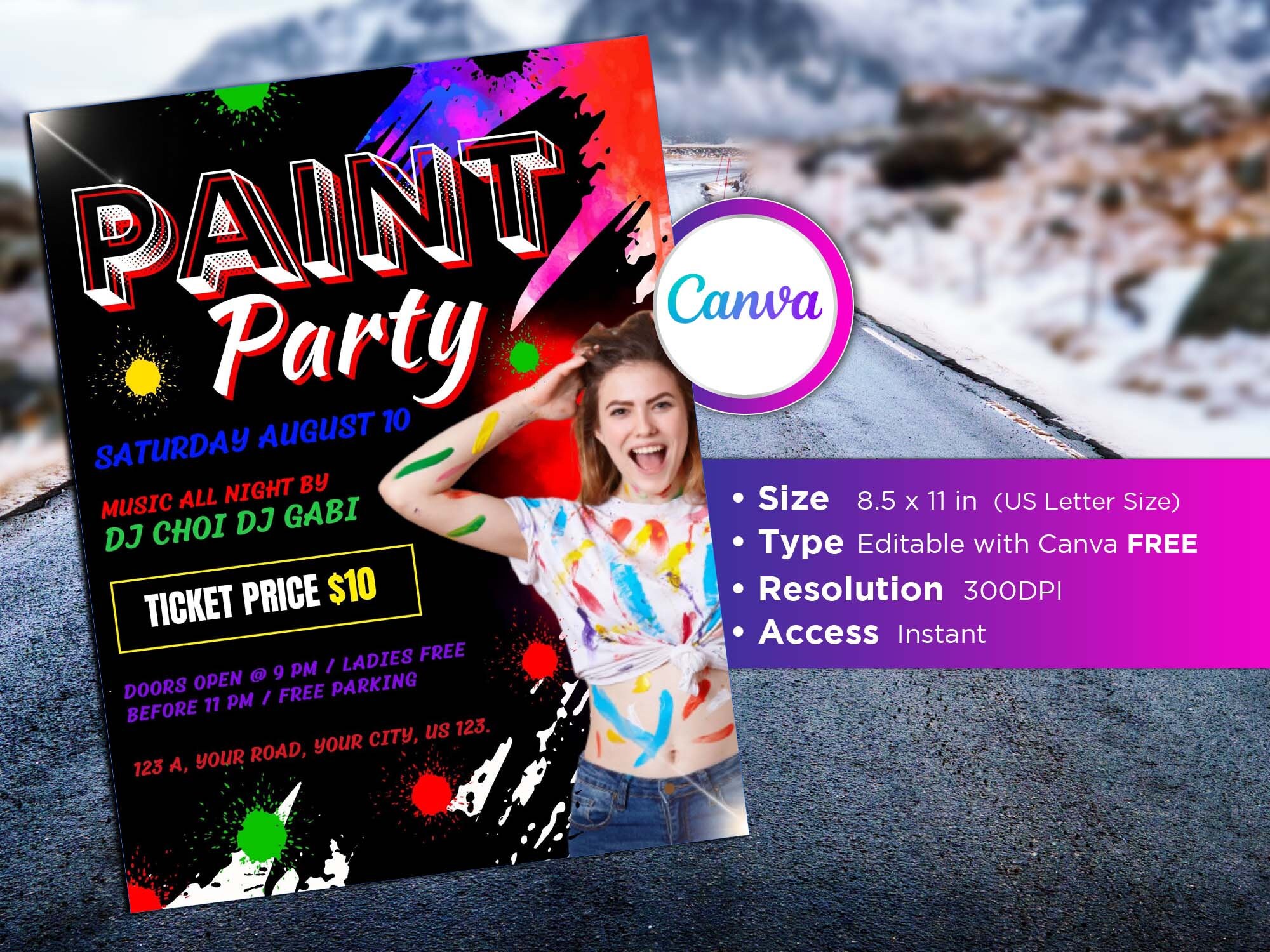 Paint Party Flyer Editable Canva Template US Letter Size. - Etsy