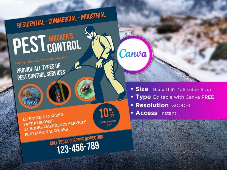 Pest Control Service Flyer Editable Canva Template US Letter Size ...