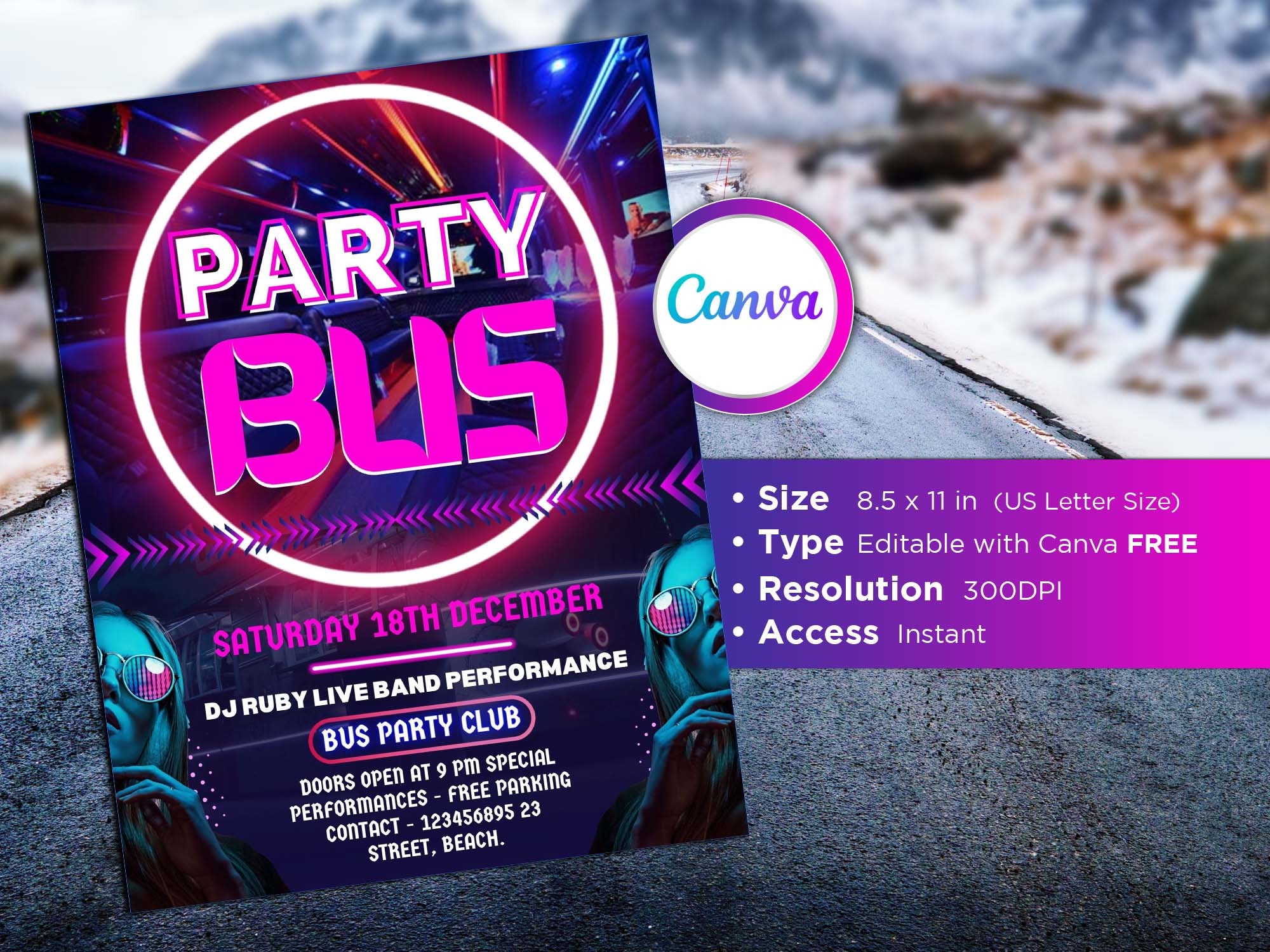 Party Bus Flyer Editable Canva Template US Letter Size. - Etsy