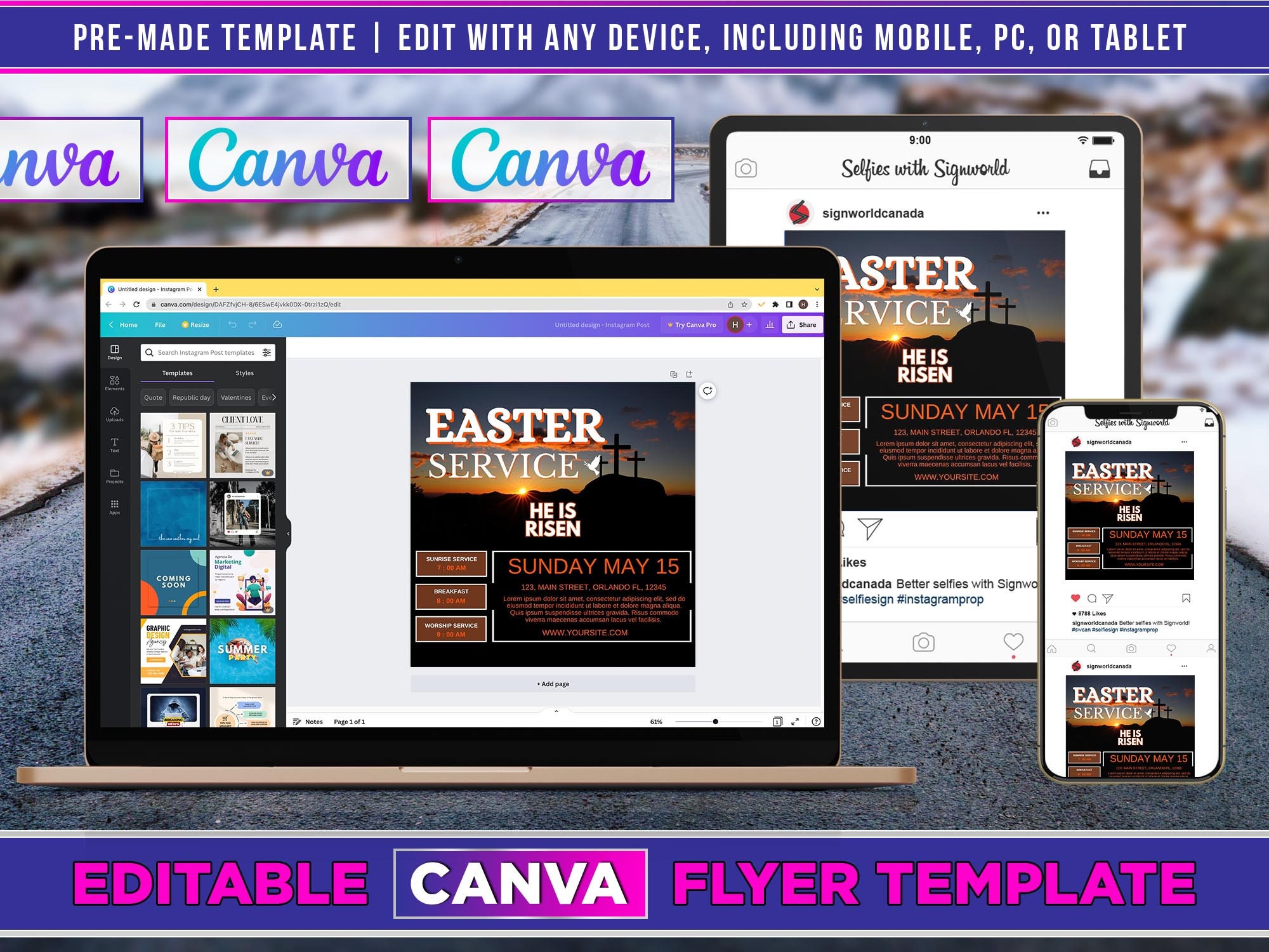 Easter Service Flyer Canva Template for DIY Social Media Marketing. - Etsy