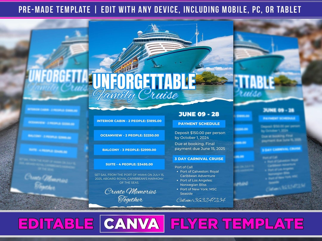 Family Cruise Flyer Editable Canva Template US Letter Size. Cruise ...