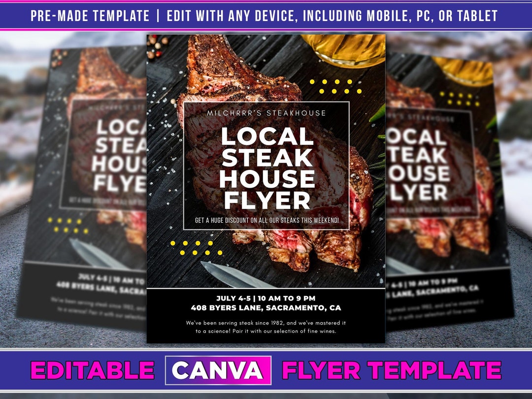 Local Steakhouse Flyer Editable Canva Template US Letter Size. - Etsy