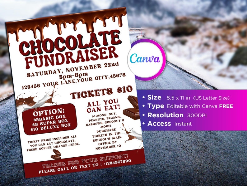 Chocolate Fundraiser Flyer Editable Canva Template US Letter Size. - Etsy