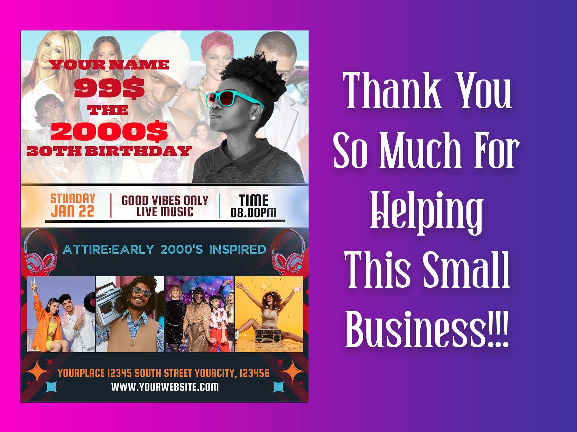 2000s Party Flyer Editable Canva Template US Letter Size. - Etsy