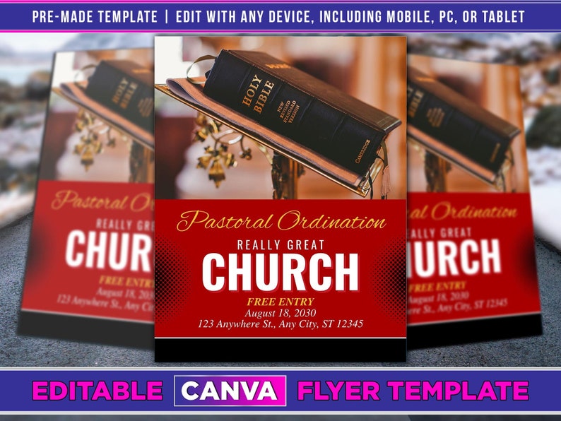 Pastoral Ordination Flyer Editable Canva Template US Letter Size. - Etsy