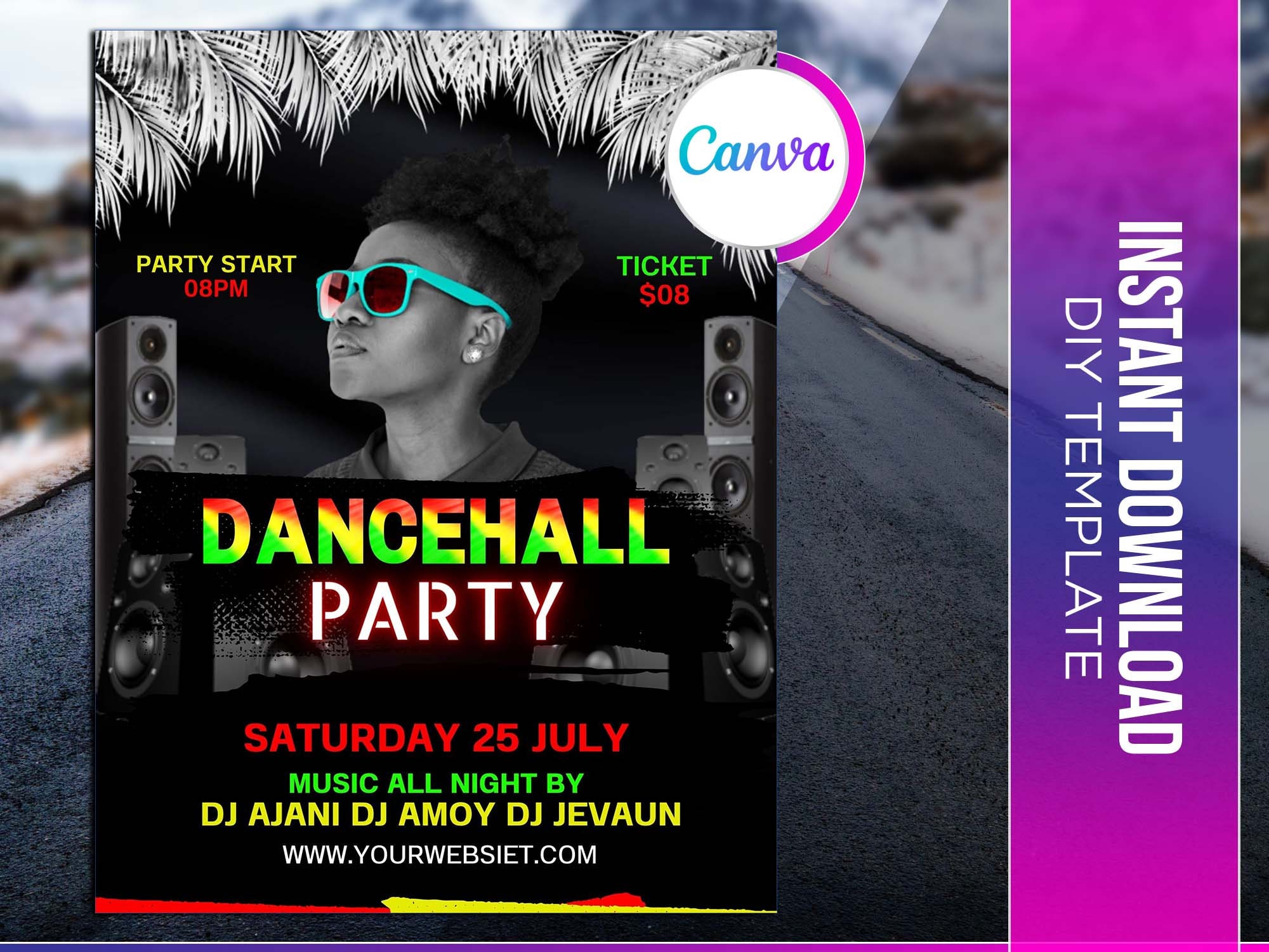 Dancehall Party Flyer Editable Canva Template Us Letter Size Etsy