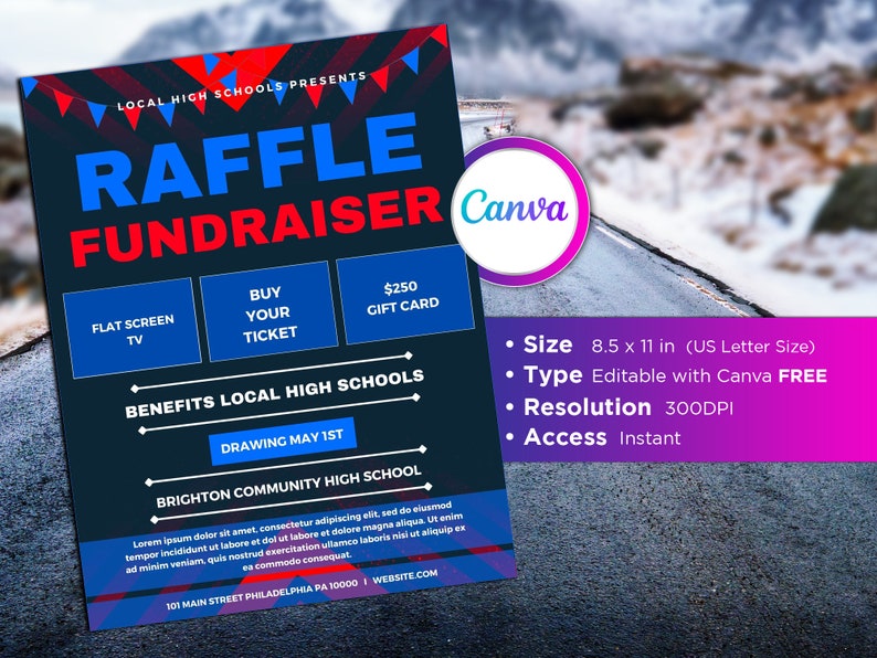 Raffle Fundraiser Flyer Editable Canva Template US Letter Size. - Etsy