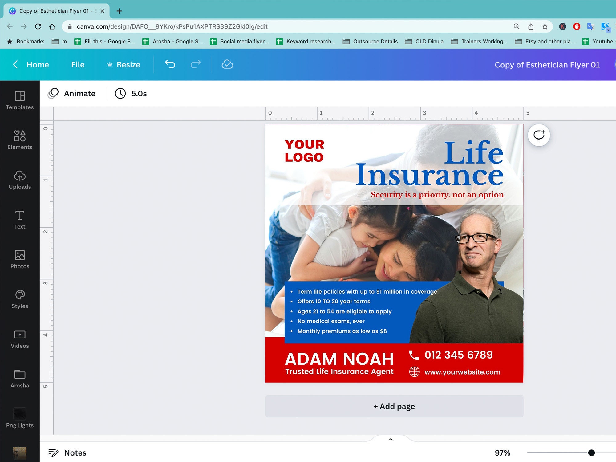 Life Insurance Flyer Canva Template for DIY Social Media Marketing. - Etsy