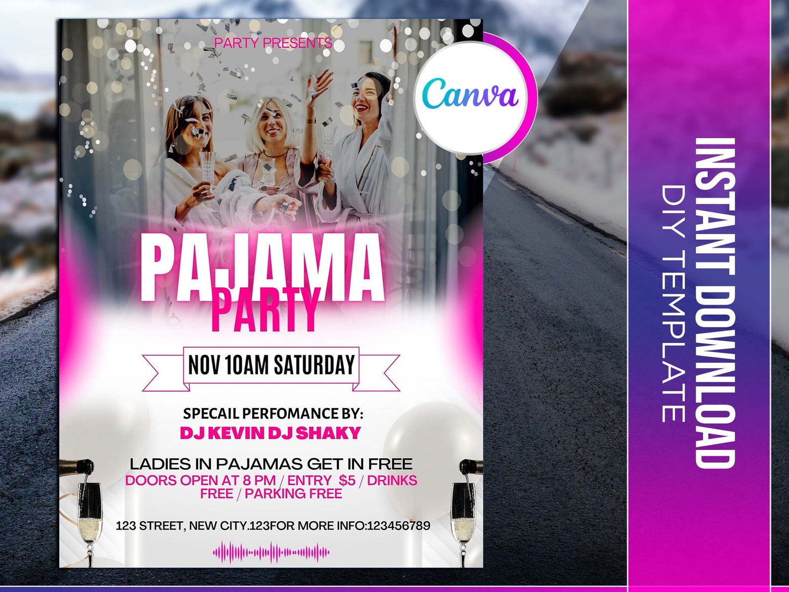 Pajama Party Flyer Editable Canva Template US Letter Size. - Etsy