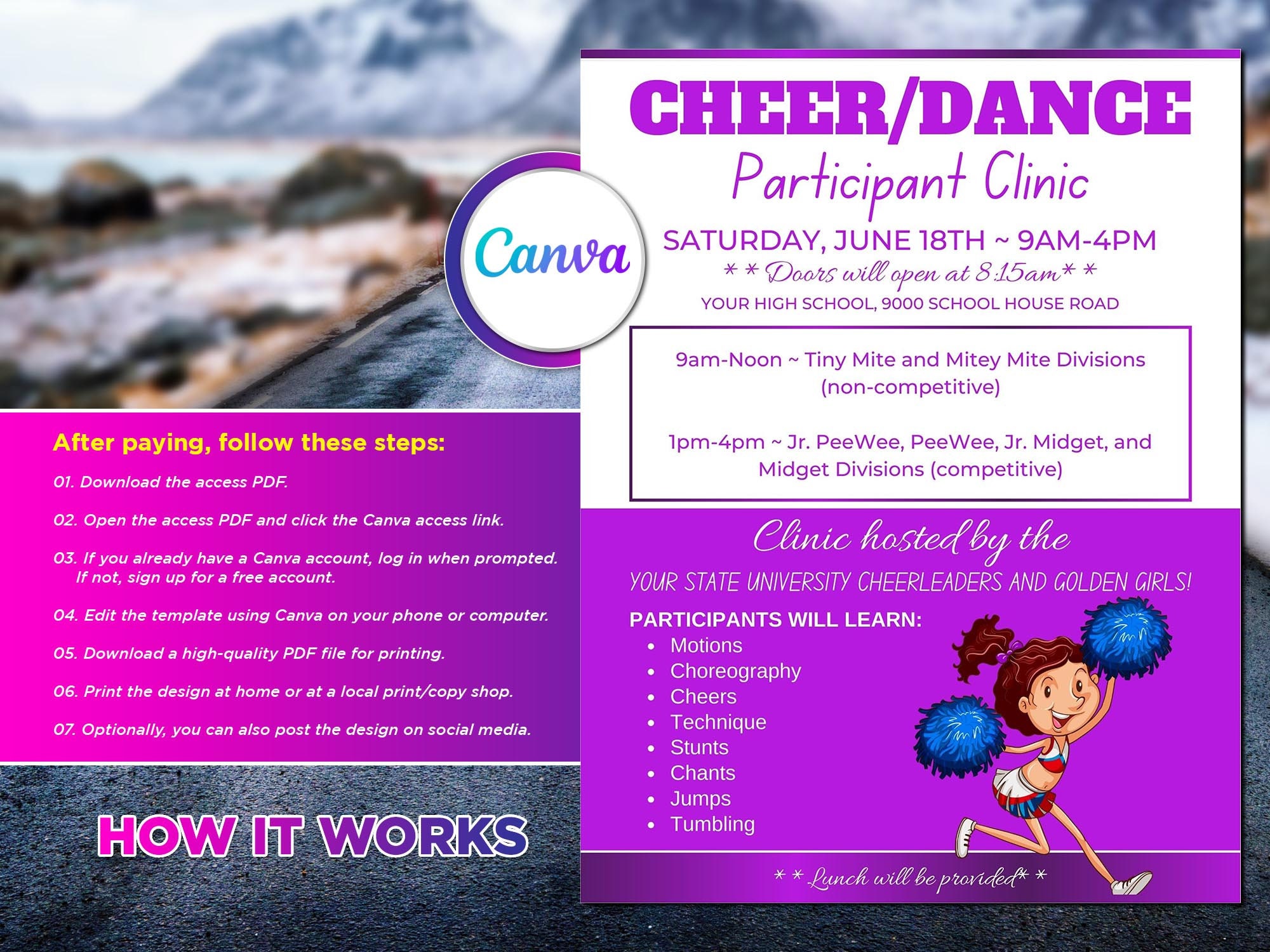 Cheerleading Flyer Bundle Canva Template. Cheer Tryout, Cheer Dance ...