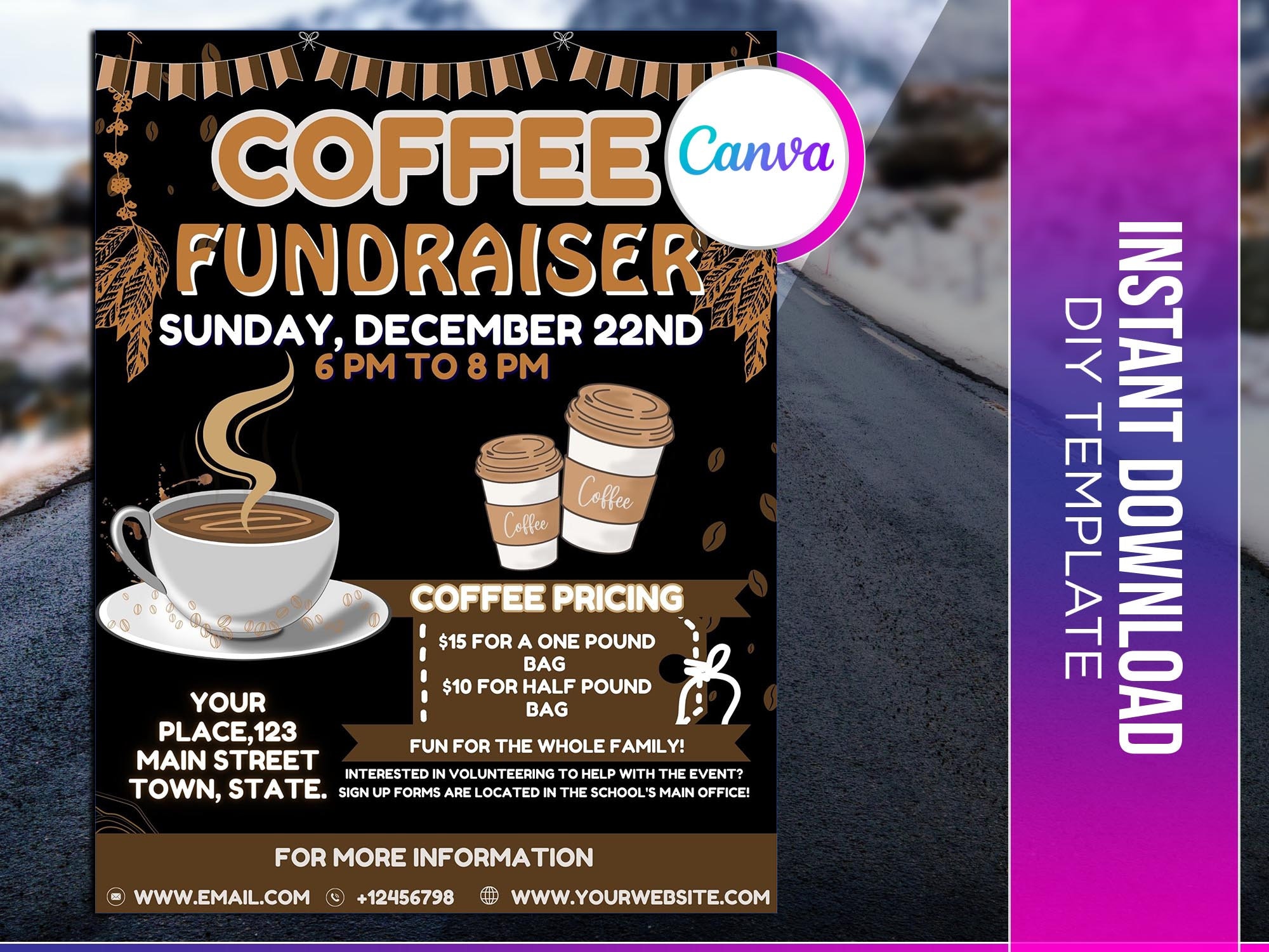 Coffee Fundraiser Flyer Editable Canva Template US Letter Size. - Etsy