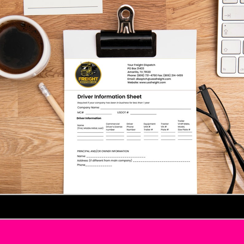 Freight Dispatcher Driver Information Sheet Form PDF and Editable Canva ...