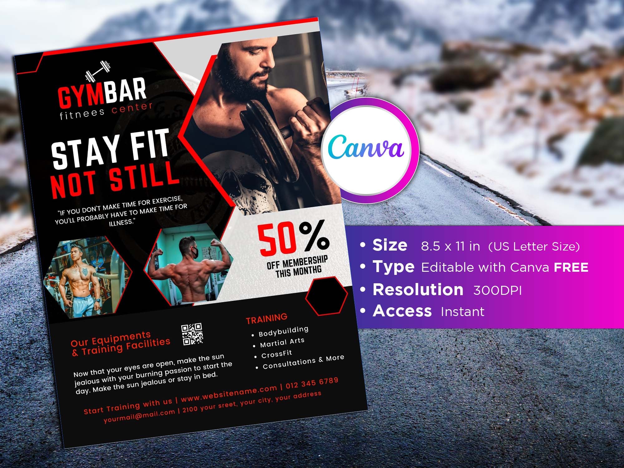 Gym Membership Flyer Editable Canva Template US Letter Size. - Etsy