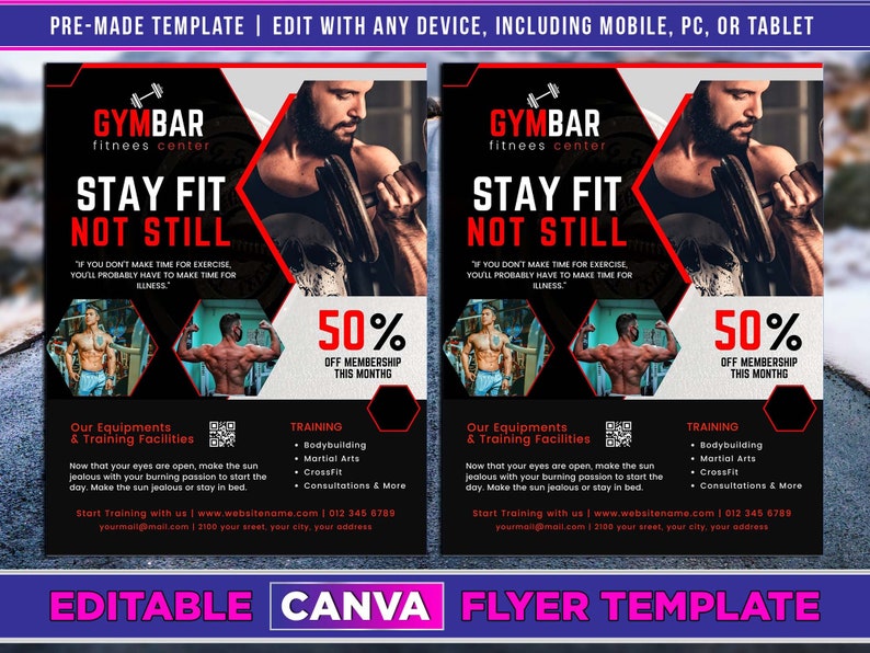 Gym Membership Flyer Editable Canva Template US Letter Size. - Etsy
