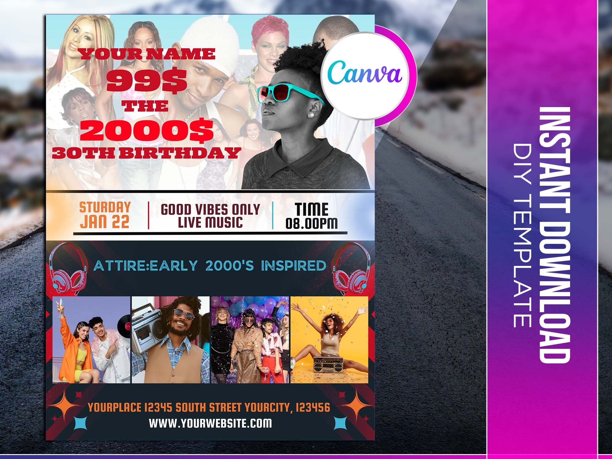 2000s Party Flyer Editable Canva Template US Letter Size. - Etsy