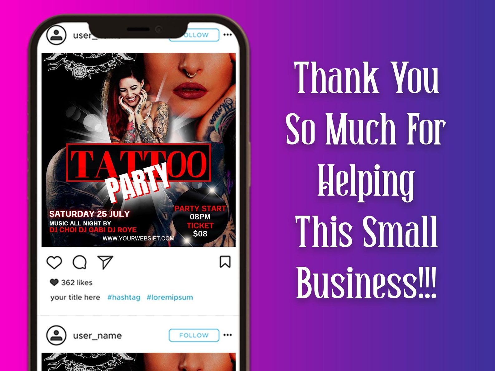 Tattoo Party Flyer Canva Template for DIY Social Media Marketing. - Etsy