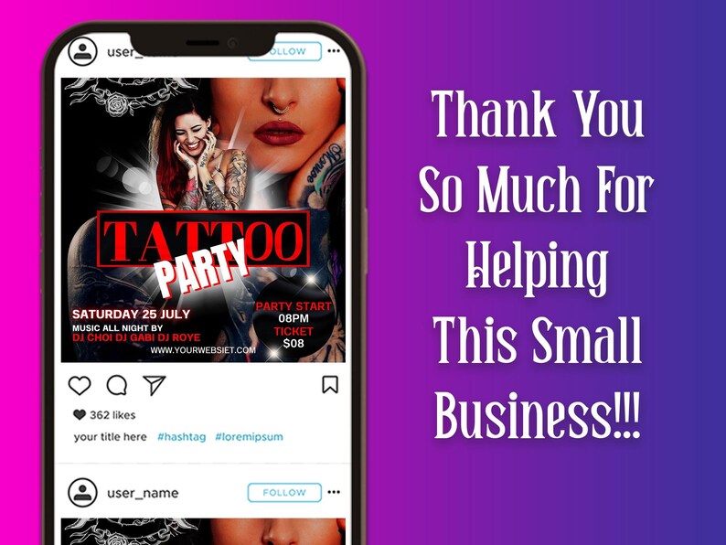 Tattoo Party Flyer Canva Template for DIY Social Media Marketing. - Etsy