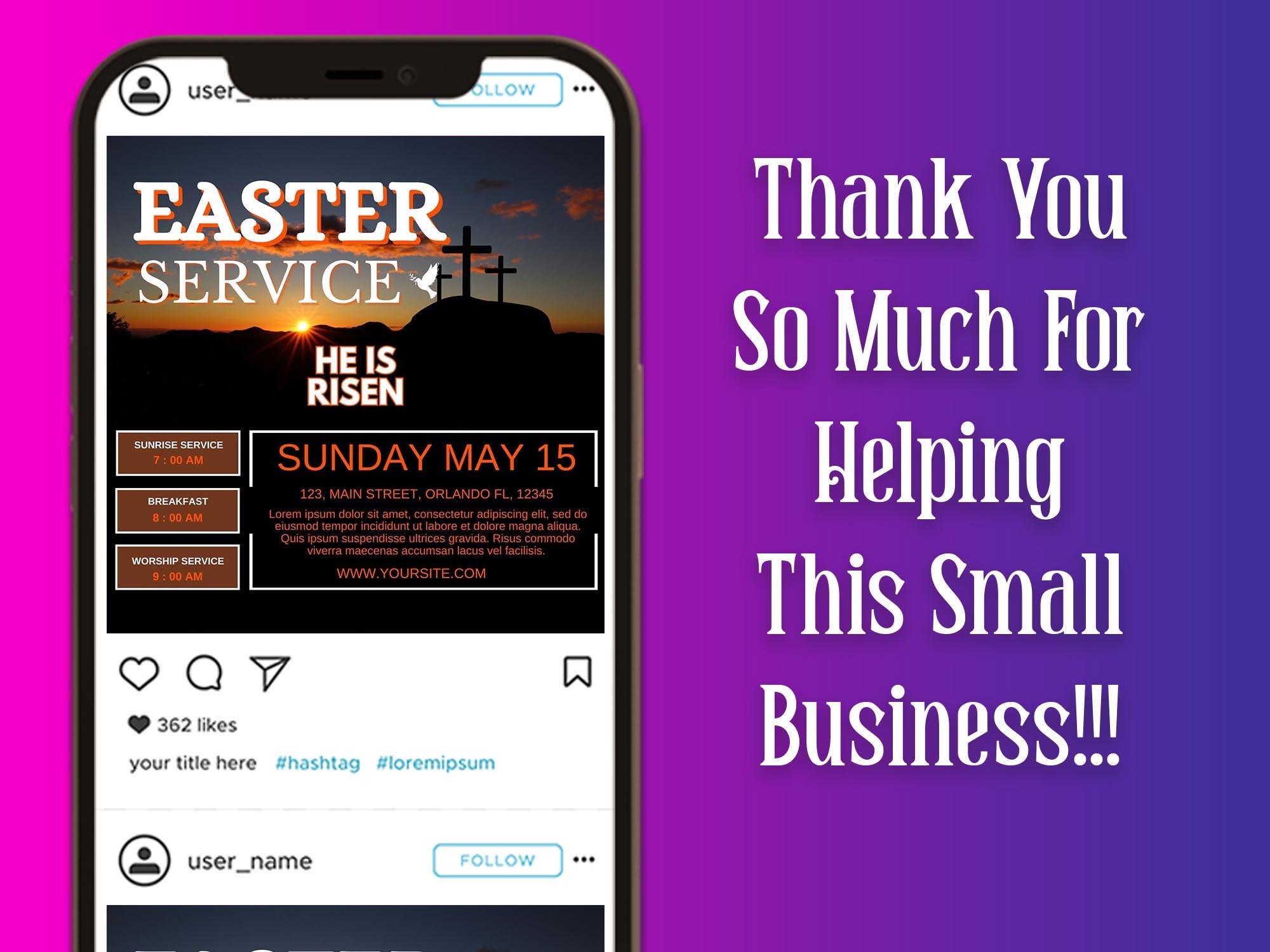 Easter Service Flyer Canva Template for DIY Social Media Marketing. - Etsy
