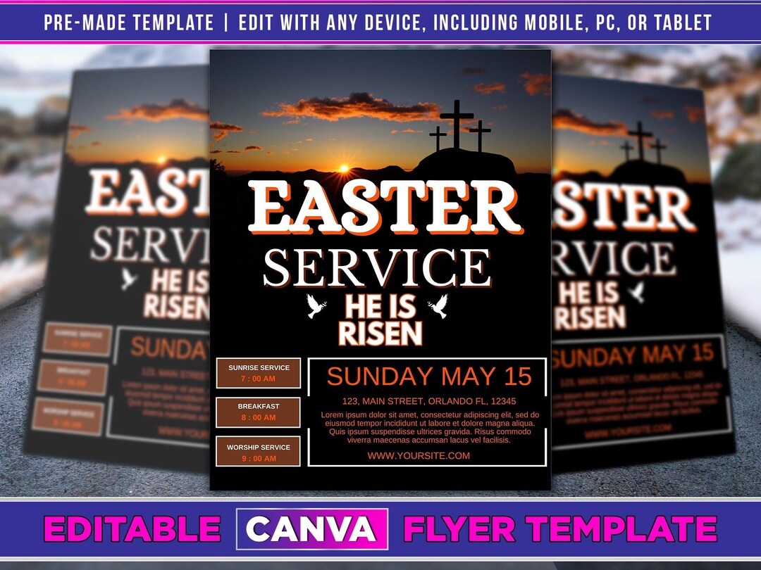 Easter Service Flyer Editable Canva Template US Letter Size. - Etsy