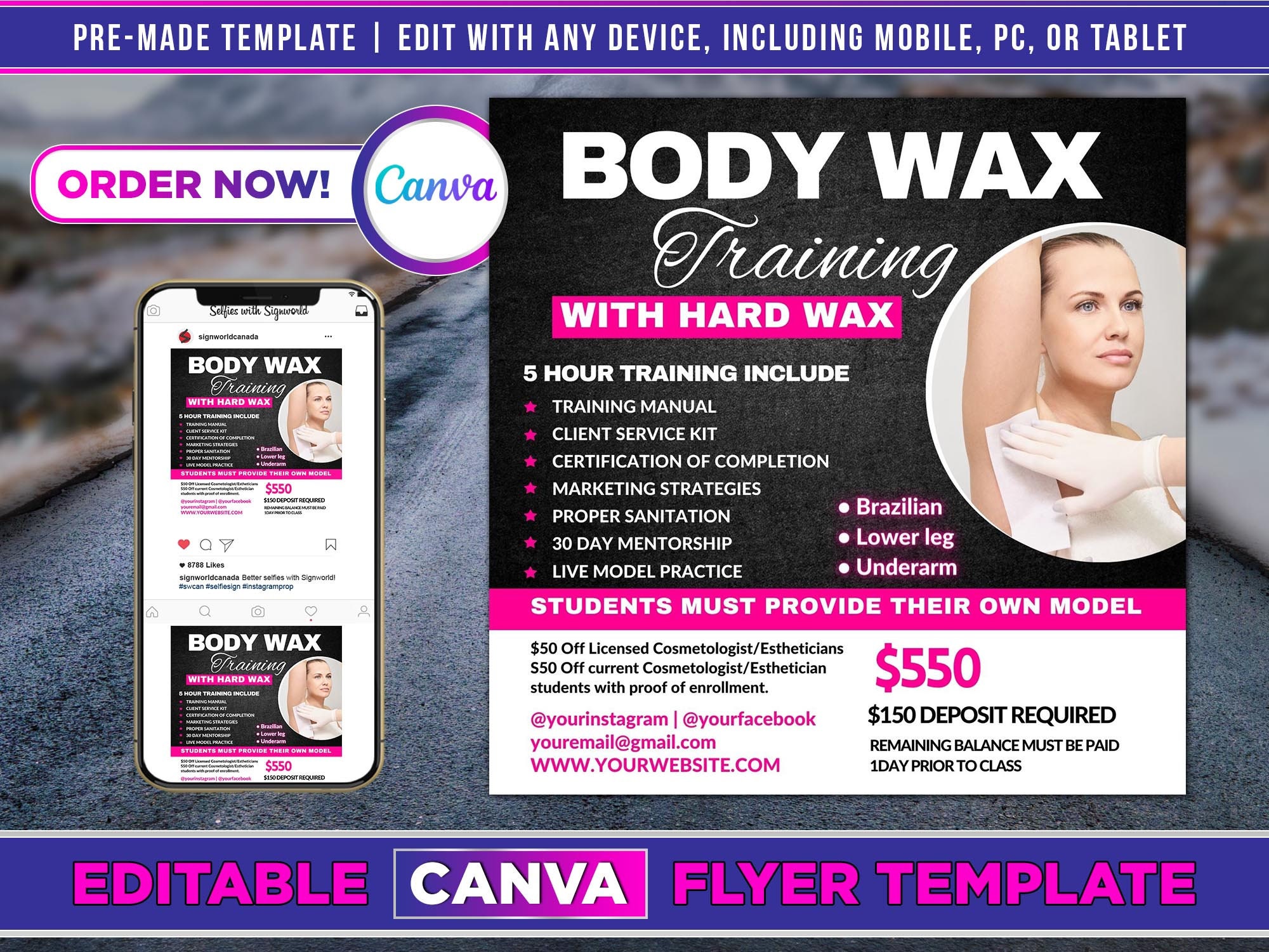 Waxing Flyer Bundle Canva Template.body Wax Flyeresthetician - Etsy