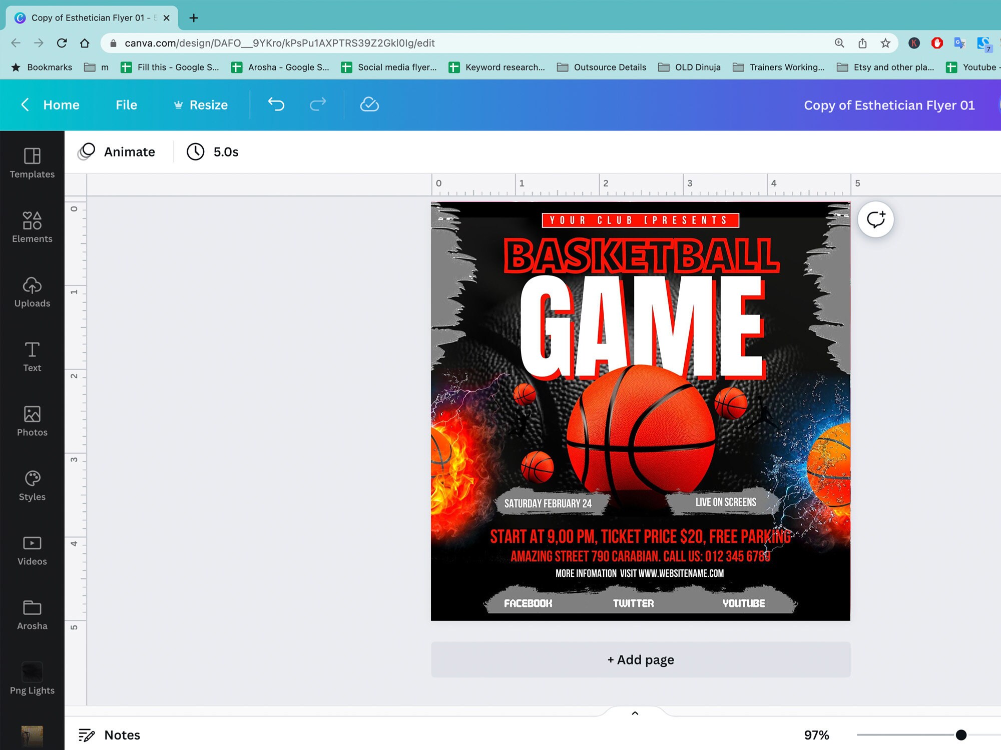 Basketball Tryouts Flyer Canva Template for DIY Social Media Marketing ...