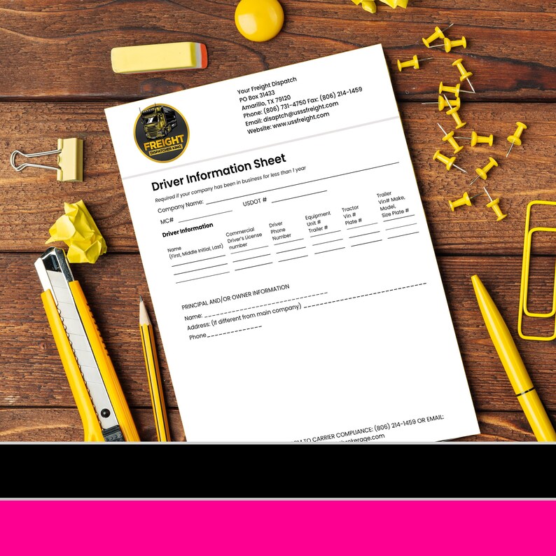 Freight Dispatcher Driver Information Sheet Form PDF and Editable Canva ...