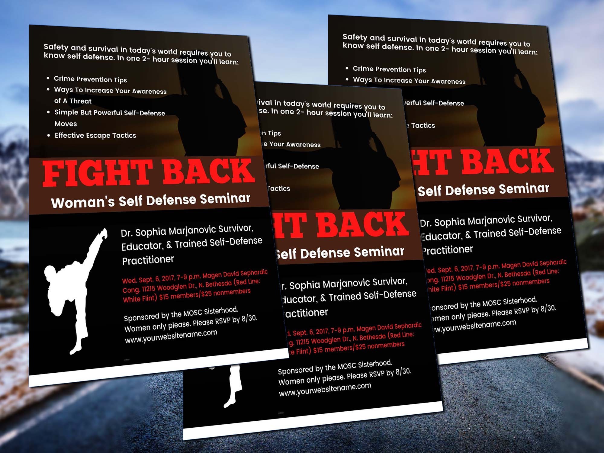 Woman Self Defense Flyer Editable Canva Template US Letter - Etsy
