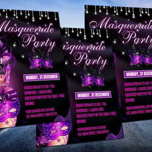 Masquerade Party Flyer Editable Canva Template US Letter Size. - Etsy