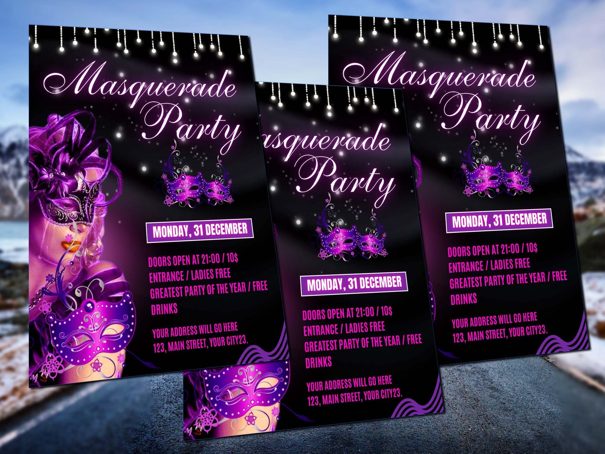 Masquerade Party Flyer Editable Canva Template US Letter Size. - Etsy
