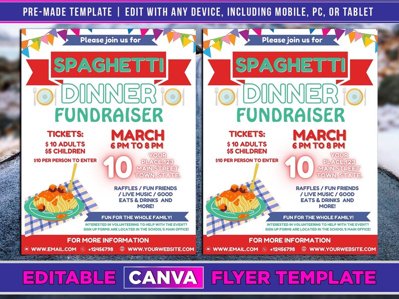 Spaghetti Dinner Fundraiser Flyer Editable Canva Template US Letter ...