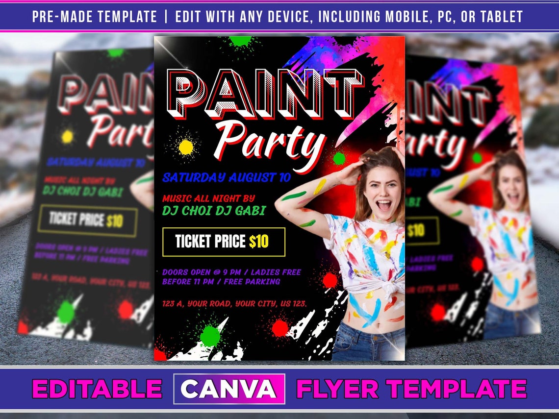 Paint Party Flyer Editable Canva Template US Letter Size. - Etsy