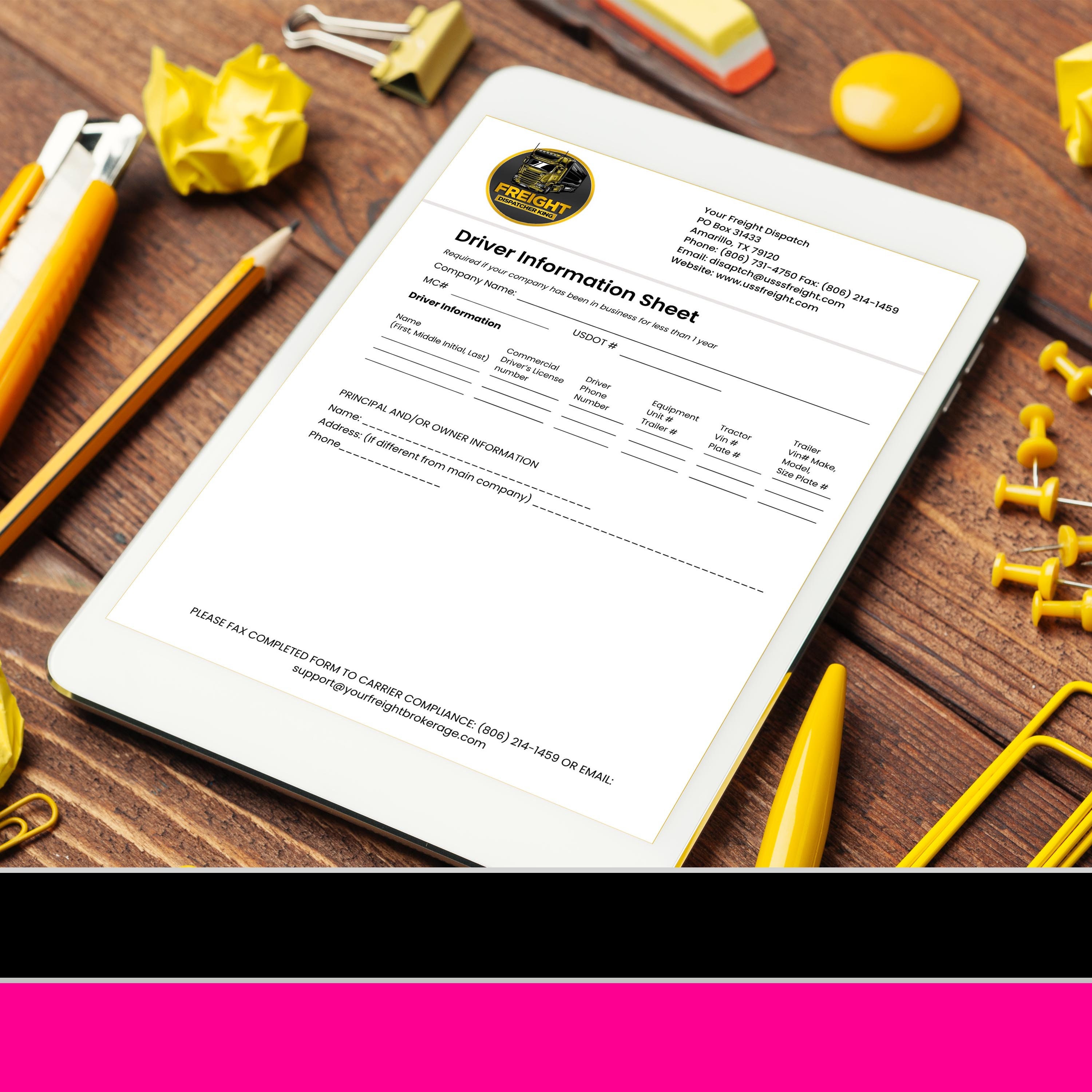 Freight Dispatcher Driver Information Sheet Form PDF and Editable Canva ...