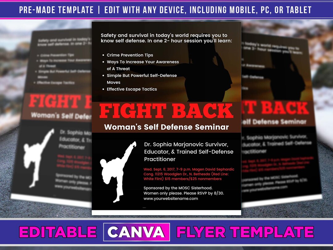 Woman Self Defense Flyer Editable Canva Template US Letter Size. - Etsy