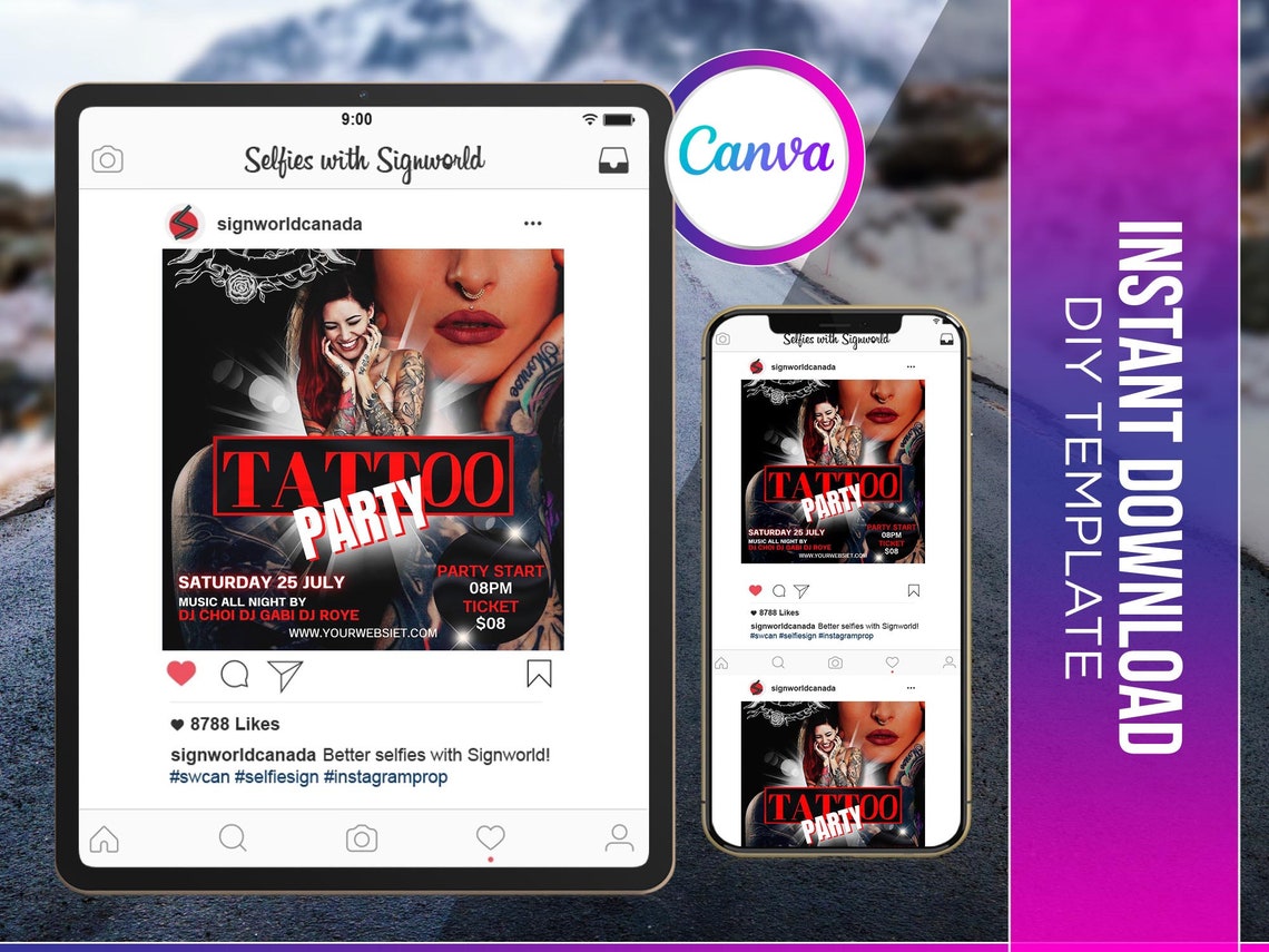 Tattoo Party Flyer Canva Template for DIY Social Media Marketing. - Etsy